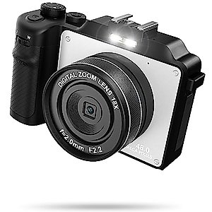 Vlogging Camera, 4K 48MP Digital Camera with WiFi, Free 32G TF Card & Hand Strap, Auto Focus & Anti-Shake, Built-in 7 Color Filters, Face Detect, 3'' IPS Screen, 140°Wide Angle, 18X Digital Zoom T.4