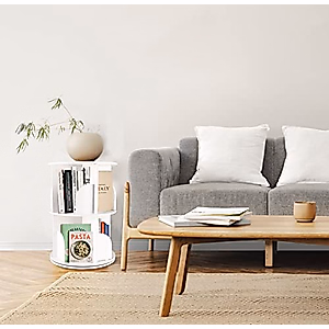 Rotating Bookshelf | Spinning Bookshelf | Small Bookshelf | 2 Tier Round Bookshelf | Plastic Bookshelf For Office Living or Kids Room | Revolving Bookcase | 360 Rotating Bookcase | White Bookshelf