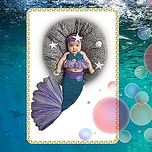 M&G House Newborn Photography Prop Outfits Girl Mermaid Tail Baby Photo Props Mermaid Outfit Crochet Knitted Mermaid Costume Baby Photoshoot Props Halloween Costume Photography Props(Purple&Royalblue)