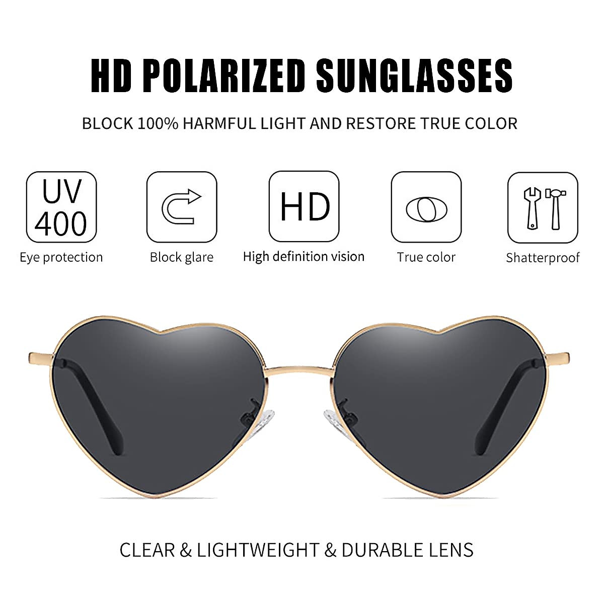 Kursan Polarized Heart Sunglasses for Women Metal Frame Fashion Lovely Style Sun Glasses UV400 Protection (Gold/Red)