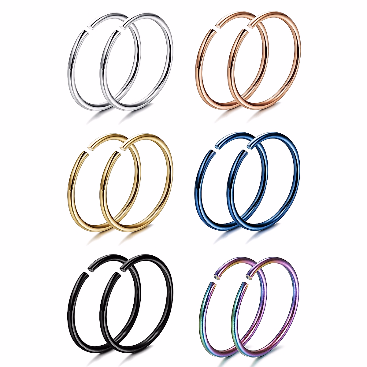 FIBO STEEL 18G 5PCS Stainless Steel Body Jewelry Piercing Nose Ring Hoop Nose Piercing