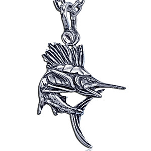 NAUTORA Sailfish, Sportfish Necklace- Leaping Sailfish Pendant Crafted in Sterling Silver on a Sturdy 22" Necklace Chain