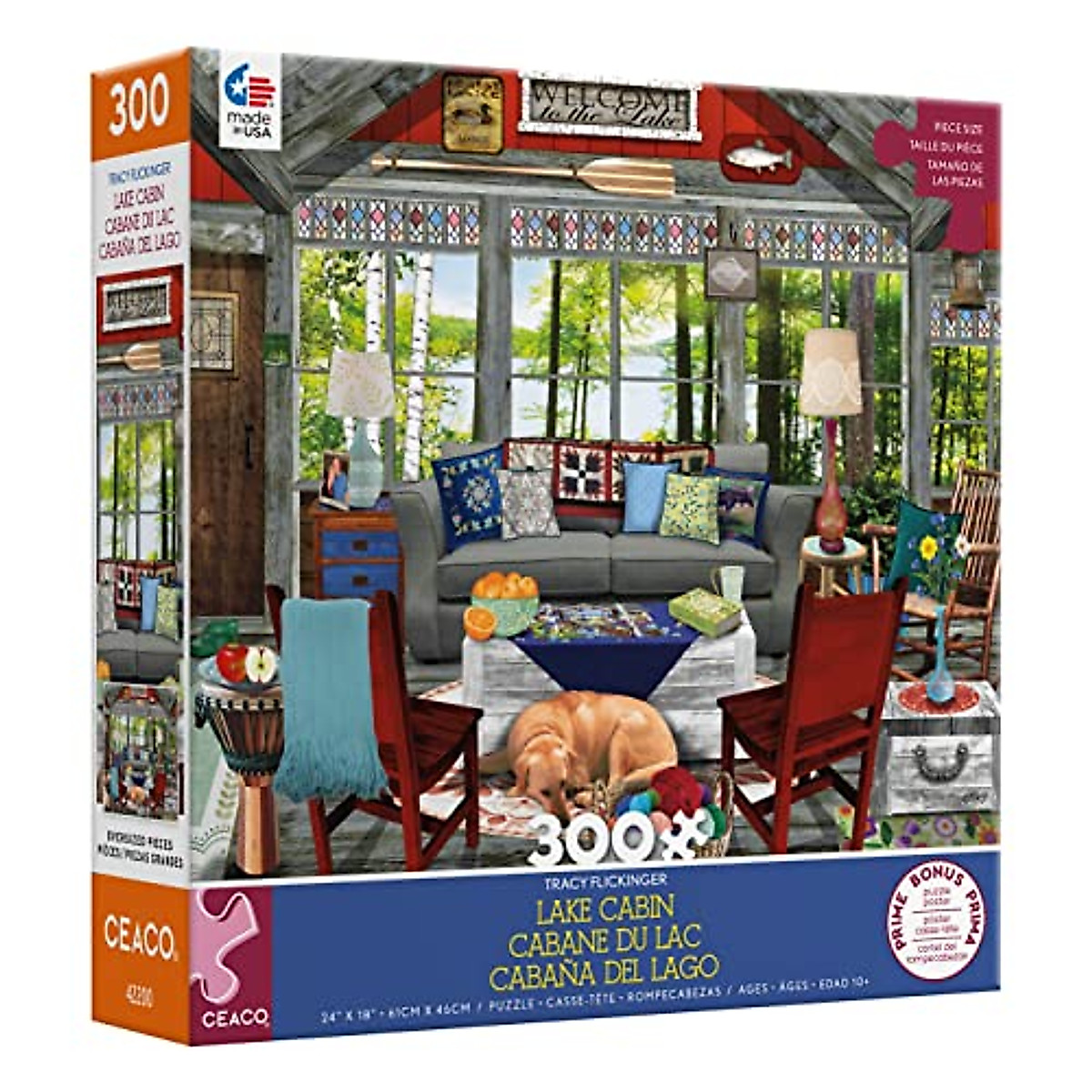 Ceaco - Tracy Flickinger - Lake Cabin - Oversized 300 Piece Jigsaw Puzzle, 24 x 18