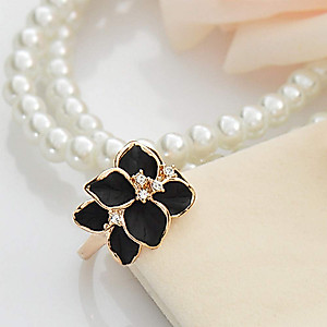 Engagement White Stud Flower Ring Pearl Design Circle Fashion Ring Rings Ring Set Under 10 Dollars (`-Black, One Size)