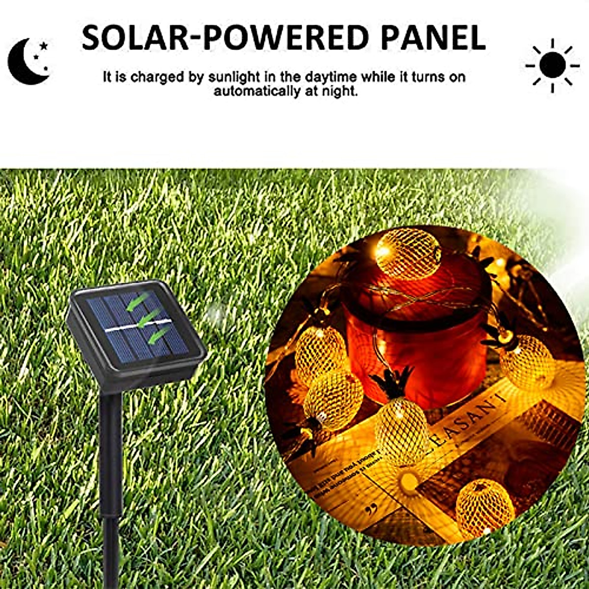 20LED Solar String Lights Outdoor, 16ft Metal Pineapple Shape Solar Garden Light, Waterproof Solar Powered Hanging Light for Outdoor Garden Decoration Home Party Lamp