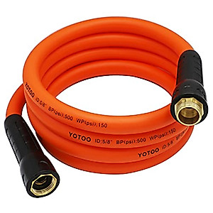 YOTOO Heavy Duty Hybrid Garden Lead in Water Hose 5/8-Inch by 10-Feet 150 PSI, Kink Resistant, All-Weather Flexible with Swivel Grip Handle and 3/4" GHT Solid Brass Fittings, Orange