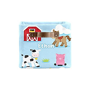 Deven Farm Animal Blue Personalized Large Storage Baskets for Organizing Shelves with Handle,Closet Decorative Storage Bins for Bathroom,Nursery,Home 1 Pack