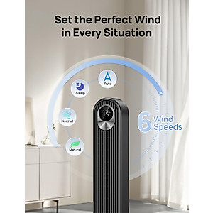 Dreo Tower Fan 42 Inch, Cruiser Pro T1 Quiet Oscillating Bladeless Fan with Remote, 6 Speeds, 4 Modes, LED Display, 12H Timer, Black Floor Standing Fan Powerful for Indoor Home Bedroom Office Room
