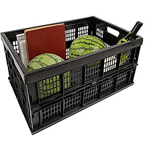 POOLWHALE 45L Collapsible Storage Bin/Container: Grated Wall Utility Basket/Tote,Black (Pack of 2)