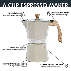 Primula Aluminum Stove Top Espresso Maker, Percolator Pot for Moka, Cuban Coffee, Cappuccino, Latte and More, Perfect for Camping, 6 Cup, Cream