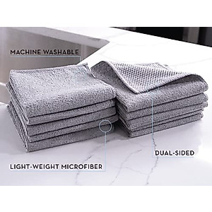 S&T INC. Microfiber Dish Cloths for Washing Dishes, Microfiber Cleaning Cloths for Kitchen Cleaning With Poly Scour Scrubbing Side, Grey, 12 Inch x 12 Inch, 10 Pack
