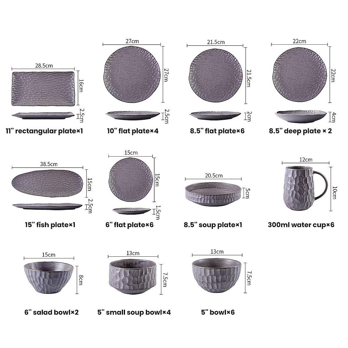 AB-Grade Porcelain Plate and Bowl Set,Kitchen Tableware Set,Ceramics Dinnerware Sets, 39 Pieces Nordic Style Porcelain Dinner Set for Family Gathering | Matte Series Purple Cereal Bowl Steak Plate an