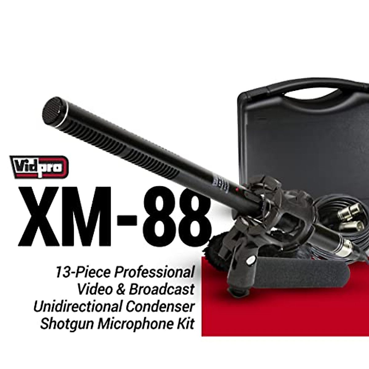 VidPro XM-88 Professional Video & Broadcast Shotgun Microphone Kit, 13-Piece, XLR, Aluminum Alloy, for Recording, Live Streaming, Music, Speaking, Interviews