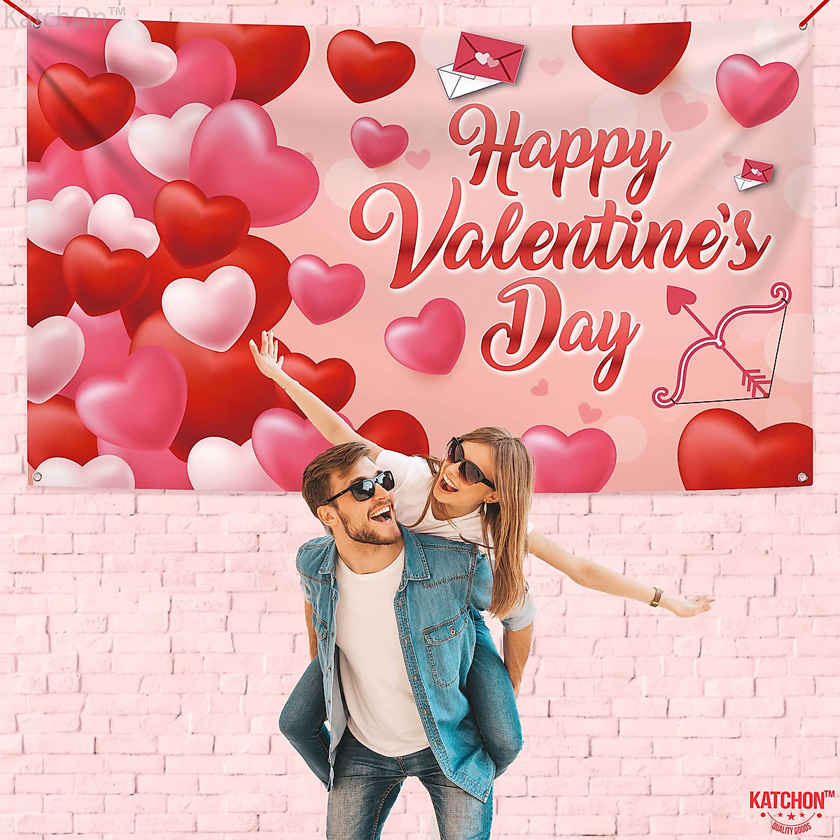Large, Happy Valentines Day Backdrop - 72x44 Inch | Happy Valentines Day Banner, Valentines Day Decor | Wall Banner Valentine Day Backdrop, Valentines Day Decoration | Valentines Decorations for Party