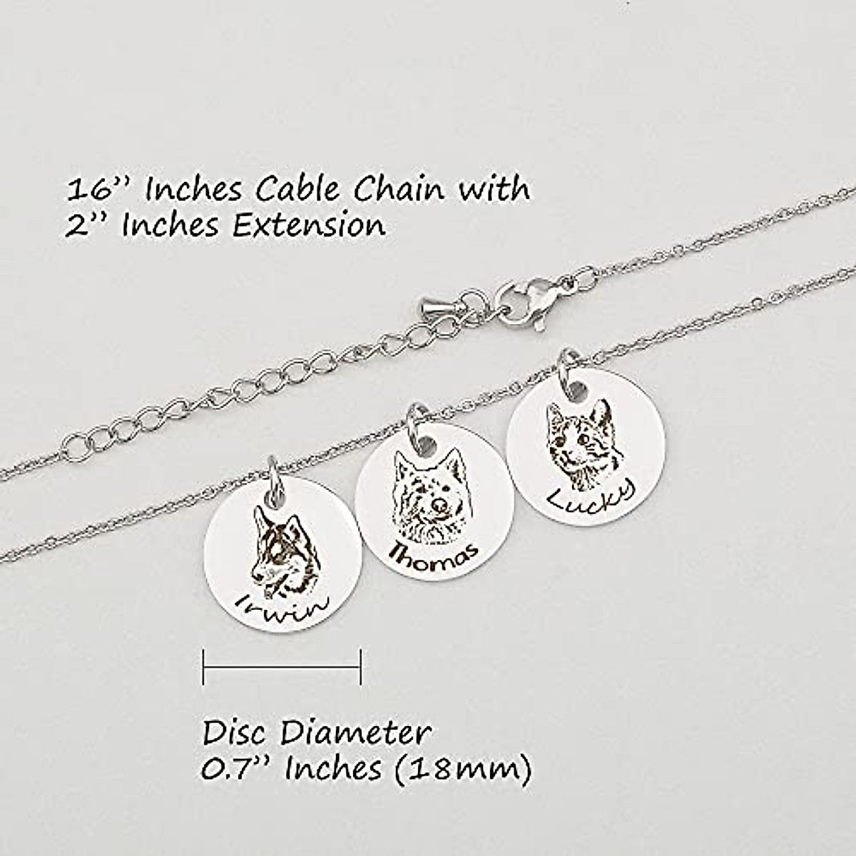 Anavia Personalized Pet Portrait Necklace, Handmade Pet Dog Cat Memorial Jewelry Gift, Customized Round Disc Photo Engraved Necklace Pet Gifts for Animal Lover Dog Mom(1 Disc, Silver)