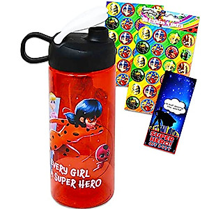 Zagtoon Miraculous Ladybug Water Bottle Set for Girls - Miraculous Ladybug Gift Bundle with 16.5 Oz Water Bottle Plus Miraculous Ladybug Stickers and More (Miraculous Ladybug School Supplies)