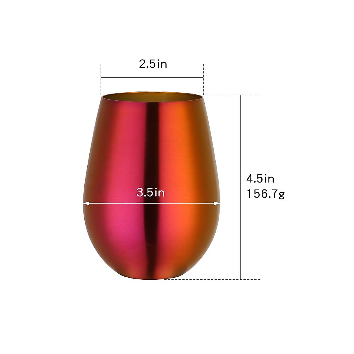 Mingcheng 17 oz Stainless Steel Stemless Wine Glass, Outdoor Portable Wine Tumbler for the Pool, Camping, Cookouts, Travel - Set of 2 Metal Drinking Cups(Rainbow red)