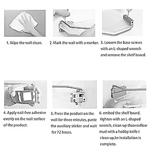 HSXJJ Acrylic Corner Shelf,Acrylic Shelves for Bathroom Shower Corner Shelf with Rail Drill Adhesive Dual Purpose Wall Mount Bathroom Rack…