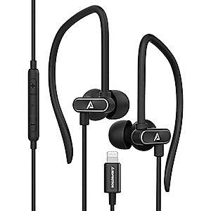 ADPROTECH Lightning Headphones iPhone Earbuds with Ear-Hook Sports Earphones for iPhone 14 13 12 11 Pro Max iPhone X XS Max XR MFi Certified with Mic Black