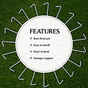 Tent Stakes For Outdoor Camping Heavy Duty Metal, Galvanized Rust-Free Yard Stakes, 10 Garden Edging Fence Hook | Garden Stakes For Gardening & Canopies, Tent Pegs - By Ram-Pro