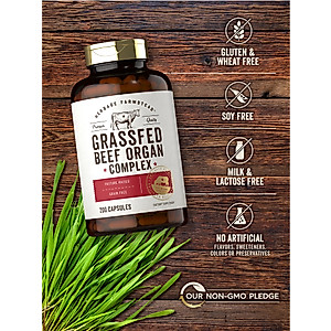 Carlyle Grass Fed Beef Organ Complex | 200 Capsules | Pasture Raised, Grain Free Supplement | with Desiccated Liver, Kidney, Pancreas, Heart, Spleen | Non-GMO, Gluten Free | by Herbage Farmstead