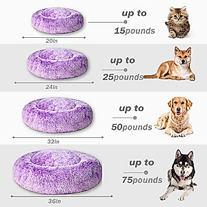 Patas Lague Calming Dog Bed for Small Dogs, Fluffy Soft Cozy Cat Bed, Faux Fur Anti-Anxiety Plush Washable Pet Donut Cuddler for All Seasons 20IN, Purple