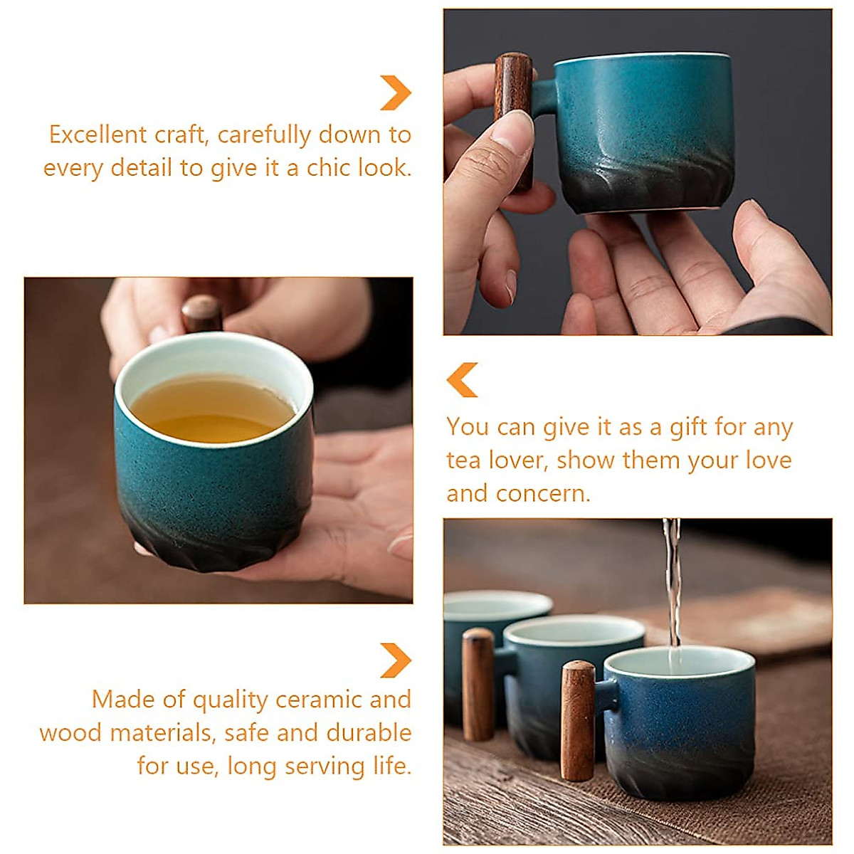 Hemoton Chinese Tea Cup Cup Ceramic Tea Mug Wood and Ceramic Materials The Glass Coffee Mugs e Heat- Home Wooden Handle Tea Mug Concentrate Ceramics Travel Mug Decorate Lovers