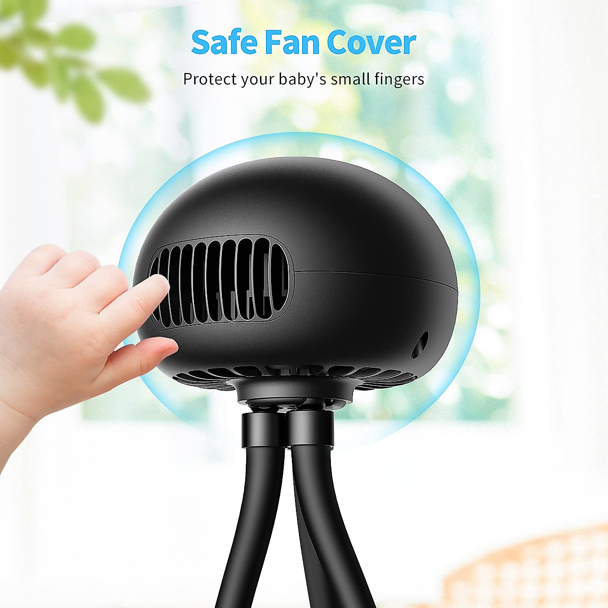 SMARTDEVIL Portable Clip on Stroller Fan, 3000mAh for Baby, 3 Speed Battery Operated Personal Desk Fan with Flexible Tripod, Mini Handheld Fan for Car Seat, Treadmill, Camping (Black(3000mAh))