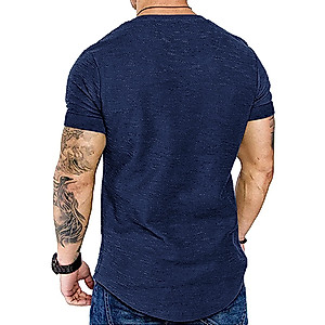 COOFANDY Men's Muscle Athletic T Shirts Gym Fitted Hipster Short Sleeve Tee Top Navy Blue