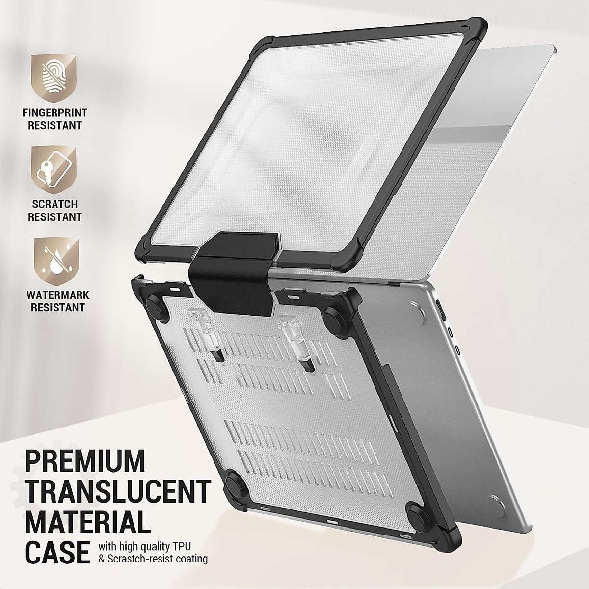 SEYMAC stock Case for MacBook Pro 16 inch 2024-2021 A3403 A3186 A2991 A2780 A2485, Shock-Absorbing Protection with Folding Stand &Mouse Pad/Bag Case for MacBook Pro 16'' M4/M3/M2/M1 (HardBlack)
