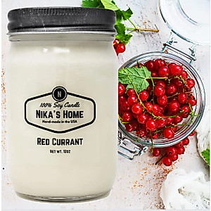 Nika's Home Red Currant Soy Candle 12oz Mason Jar Non-Toxic White Soy Handmade Long Burning 50-60 Hours Highly Scented All Natural Clean Burning Large Candle Gift Décor