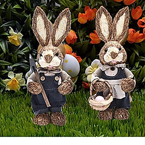 kekafu 2Pc Easter Standing Bunny Figurine Bunny Sculpture Decorative Statue Home Garden Wedding Ornament Doll Toy Artificial Animal Model Spring Easter Gift Souvenir Figurine for Tabletop Decor
