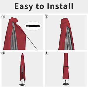 Easy-Going Patio Umbrella Cover Outdoor Market Umbrella Cover with Zipper and Storage Bag Waterproof Cantilever Parasol Cover for 7ft to 11ft Umbrella, Red