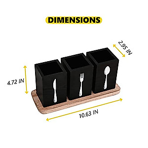 CHONIC Farmhouse Silverware Holder, Rustic Wood Silverware Caddy with Tray, Spoon Fork Knives Flatware Dispenser, Utensil Countertop Organizer, Plastic Cutlery Holder for Kitchen Party (Black)