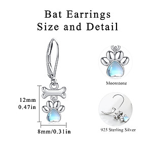 Dog Earrings 925 Sterling Silver Dog Paw Dangle Drop Earrings Dog Bone Leverback Earrings Moonstone Dog Print Earrings Animal Dog Paw Jewelry for Women