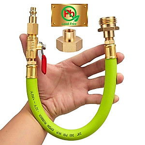 Minimprover Lead -Free Brass 16.9" Winterize Sprinkler System RV Motorhome Boat Camper and Travel Trailer: Air Comp Quick-Connect Plug To 3/4" Garden Hose Faucet Blow Out Adapter Fitting with Valve