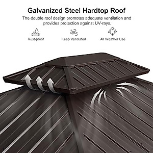 PURPLE LEAF Hardtop Grill Gazebo 6' X 8' for Patio Permanent Metal Roof Barbeque Gazebo with 2 Side Shelves Aluminum Garden Outside Sun Shade Outdoor BBQ Canopy with 12 Led Multicolor String Lights