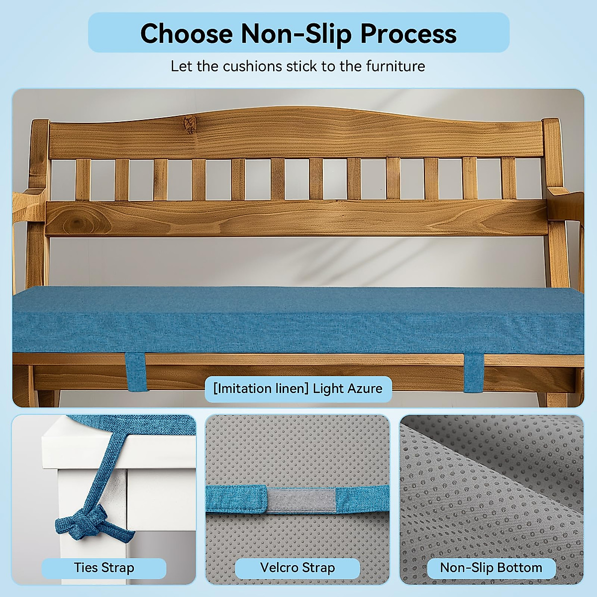 ROFIEJOX Custom Bench Cushion- Custom Size, Shape, Color, Piping for Indoor/Outdoor Furniture Cushions, Comfortable Window Seat Cushion, Waterproof Non-Slip Garden Boat RV Bench Cushions