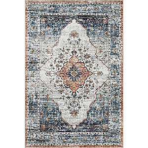 befbee 8x10 Area Rugs for Living Room, Non-Slip Soft Washable Large Area Rug,Stain Resistant Indoor Floor Rugs for Bedroom Home Decor Rug (Navy/Orange,8'x10')