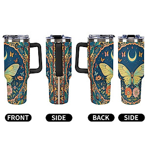 FZQVSGW Butterfly Flower Tapestry 40 Oz Tumbler with Handle And Straw Stainless Steel Vacuum Insulated Tumblers Reusable Keep Drinks Cold Coffee Cup Holder Friendly Gifts for Women Men Car Gym Travel