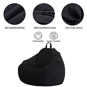 LPMOERA Stuffed Animal Storage Canvas Bean Bag Chair Cover for Kids/Adults Stuffable Zipper Beanbag for Organizing Children Plush Toys Large Premium Cotton Canvas Black S for Kids
