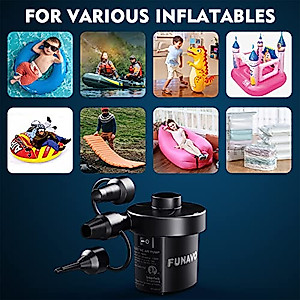 Electric Air Pump, FUNAVO Portable Air Pump With 3 Nozzles, 130 W Quick-fill Electric Pump, Inflate/Deflate Air Pumps for Inflatable Swimming Pools, Air Mattress, Boats, Swimming Ring (110 V AC 60 Hz)