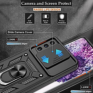 Compatible with Samsung Galaxy S20 Plus Case,Samsung S20 Plus Case with HD Screen Protector with Slide Camera Cover, 360°Rotation Ring Kickstand [Military Grade] Case for Galaxy S20+ Plus,Black