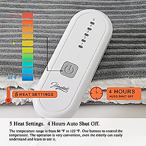 HomeMate Heated Blanket Electric Throw - 50"x60" Heating Blanket Throw 4 Hours Auto-Off 5 Heat Levels Heat Blanket Over-Heat Protection Soft Flannel Sherpa Heater Blanket Electric ETL Certification