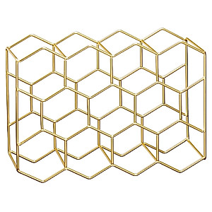 mDesign Metal Hexagon 3-Tier Wine Rack - Minimalist Bottle Holder for Kitchen Countertop, Pantry, or Refrigerator Space - Wine, Beer, Pop/Soda, Water Bottles, and Juice - Holds 11 Bottles - Soft Brass