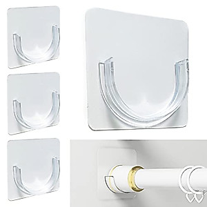 Venupple Shower Rod Holder, Tension Curtain Rod Bracket No Drilling, Adhesive Shower Rod Retainer Shower Curtain Rod Holder | Shower Curtain Rod not Included Transparent