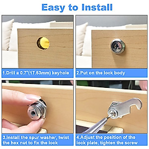 BOZXYE 1 Pack Cabinet Locks with Keys, 5/8" Cabinet Lock Tubular Cam Lock Keyed Alike, Rv Locks for Storage Door Secure Files Drawers Toolbox, Zinc Alloy