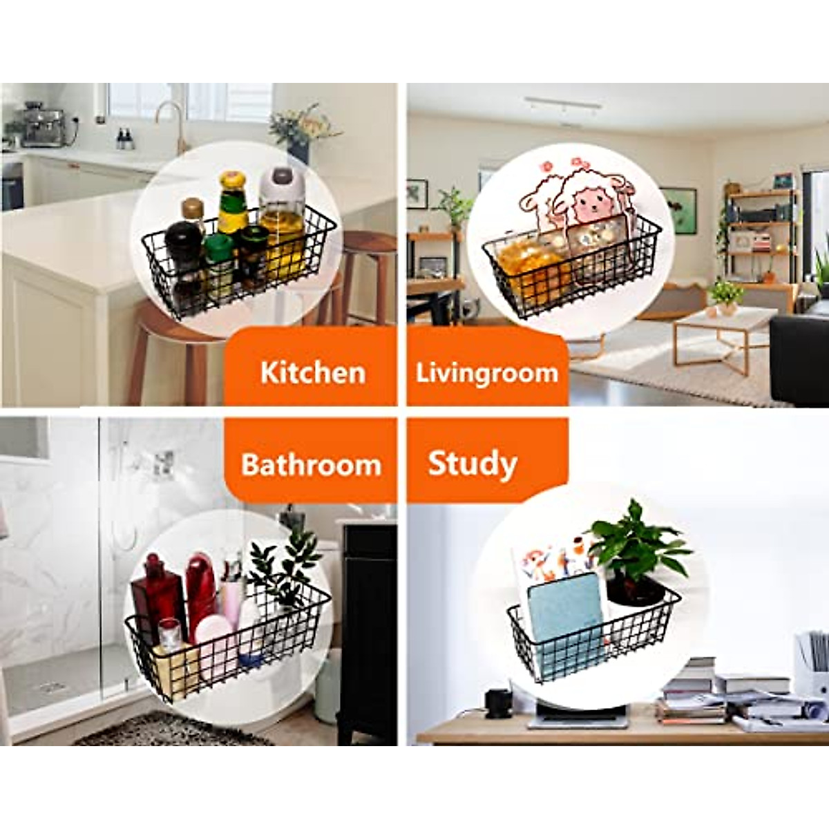 2 Set Towel Rack Holder, Wall Mounted Metal Towel Shelf with Hooks，3 Set Hanging Wire Baskets,Wall Mount Fruit Basket,No Drilling