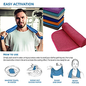 Hystrada 8 Pack Cooling Towels 40" x 12"-Cooling Scarf, Cold snap Cooling Towel for Instant Cooling Relief for All Physical Activities: Golf, Fitness, Camping, Hiking, Yoga, Pilates