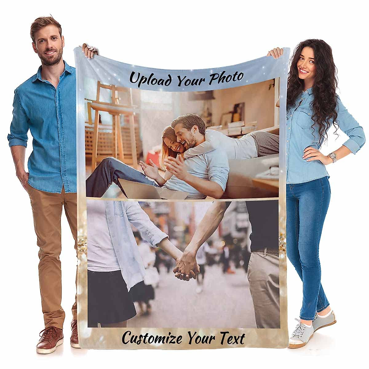 D-Story Personalized Blanket with Photo Text Custom Throw Blanket for Girlfriend Personalized Couples Gifts Best Birthday Gift Suitable for Rest Camping 2 Photos Collage 5 Size(30"x40")